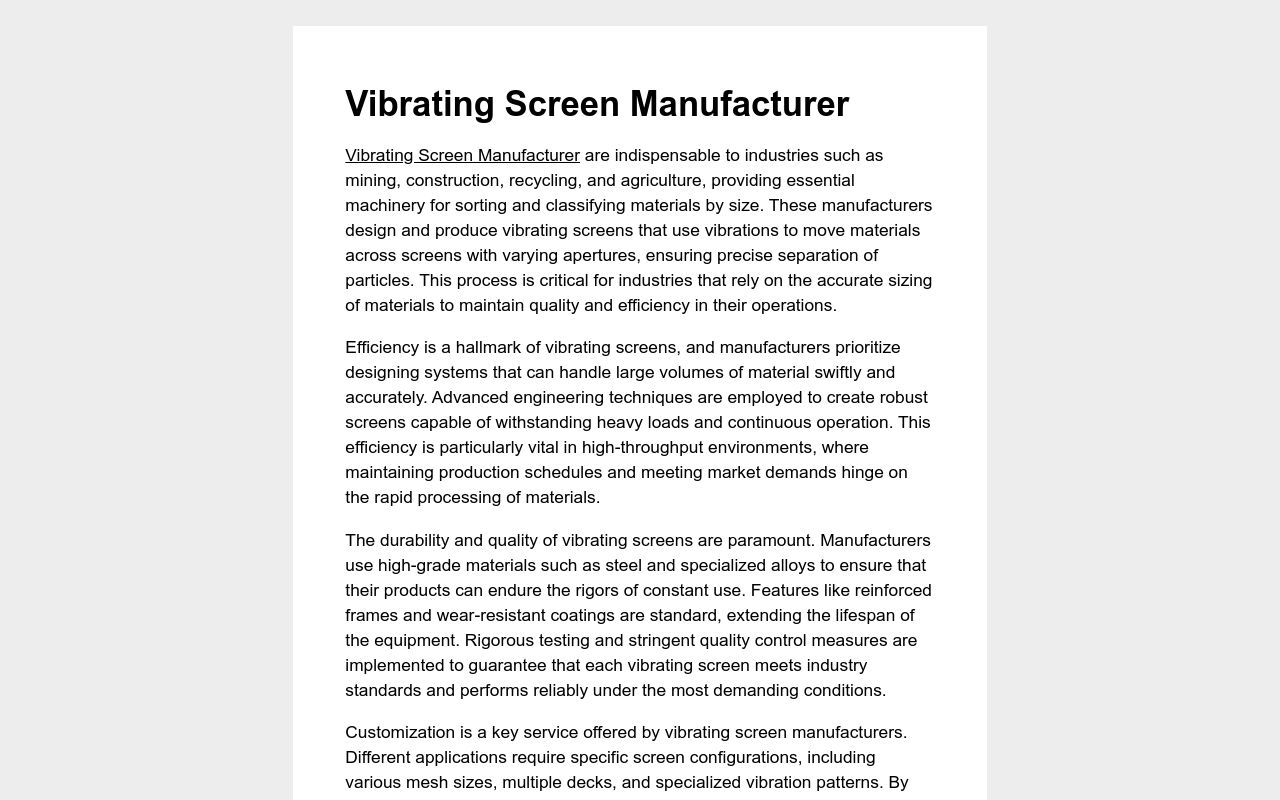Vibrating Screen Manufacturer